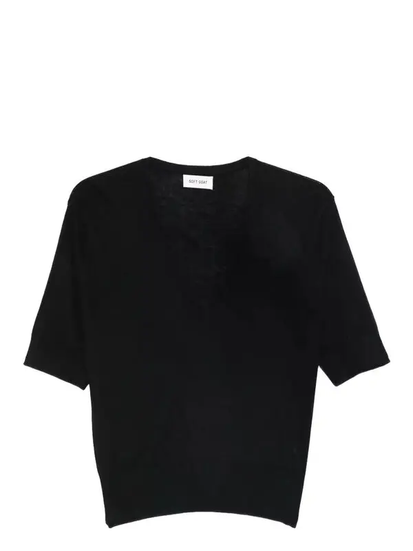 Soft Goat V-neck Short-sleeve T-shirt - Black
