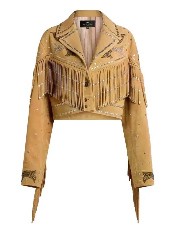 Etro Studded Fringed Leather Jacket - Neutrals