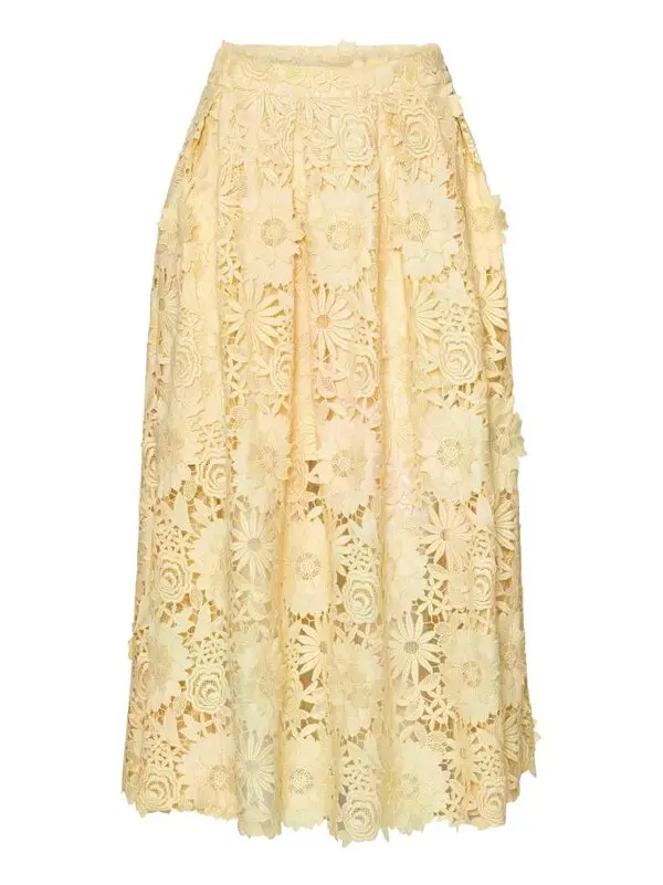 ROTATE BY BIRGER CHRISTENSEN 3d Lace Midi Skirt - Neutrals