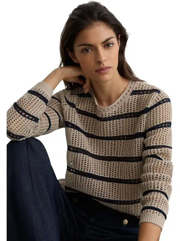 REISS Cotton-blend Open-knit Stripe Jumper - Neutral/navy