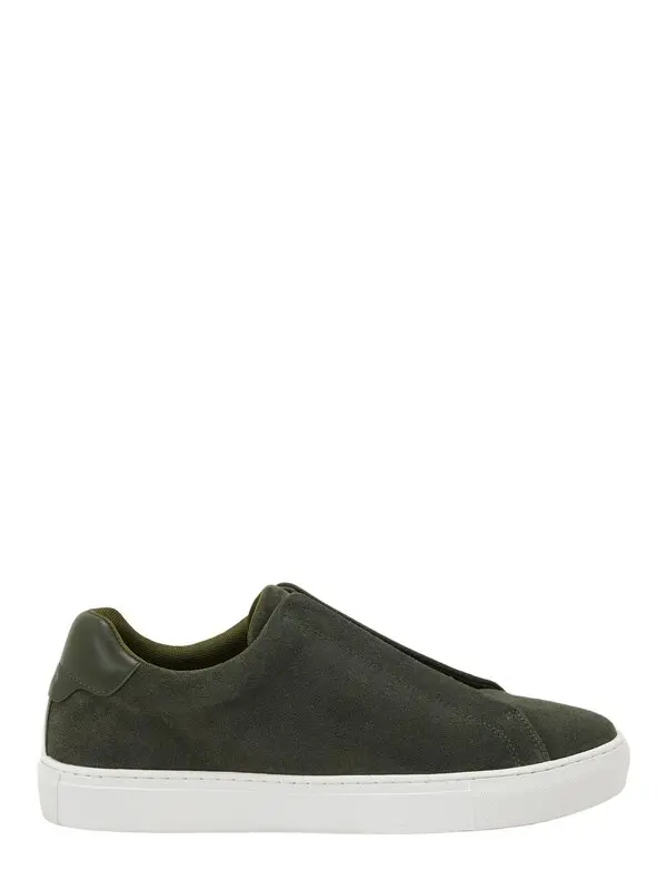 REISS Emil Suede Slip-on Trainers - Pine Green