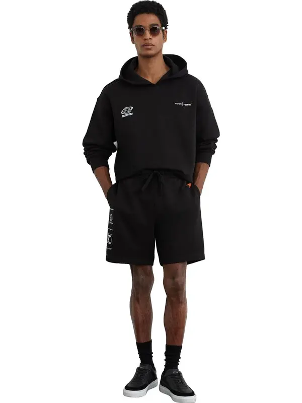 REISS Racing Motif Drawstring Shorts - Washed Black
