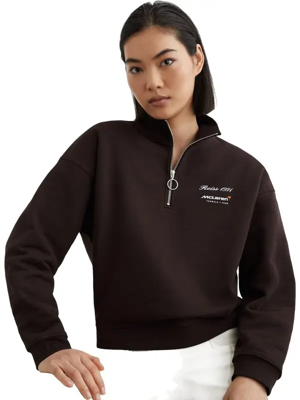 REISS X Mclaren Racing Half-zip Sweatshirt - Chocolate Brown