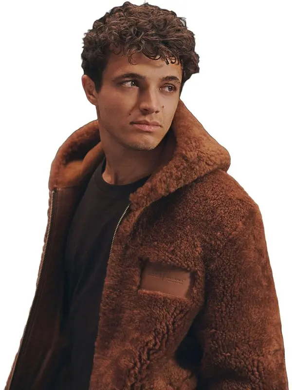 REISS Racing Shearling Hooded Jacket - Brown