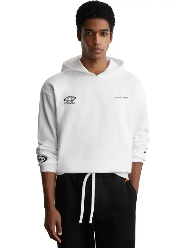 REISS Racing Heavyweight Motif Hoodie - White