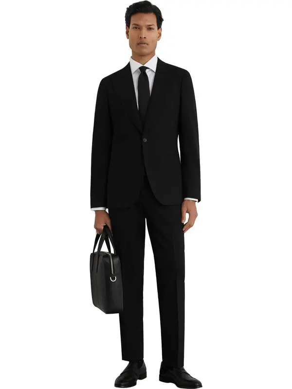 REISS Sb Belmont Tailored-fit Single-breasted Textured Suit Blazer With Wool - Black