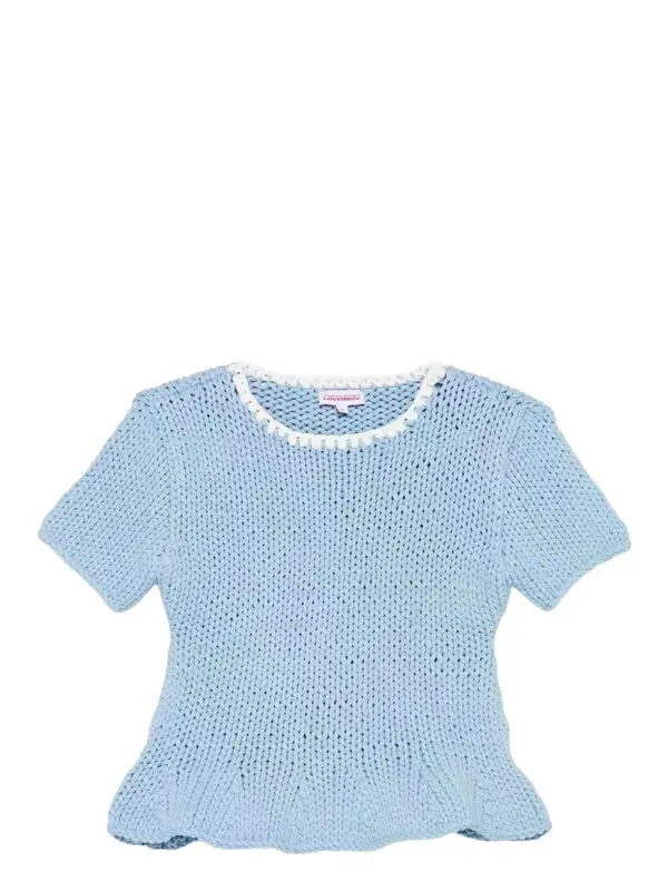 CHARLES JEFFREY Flared-hem Short-sleeve Sweater - Blue