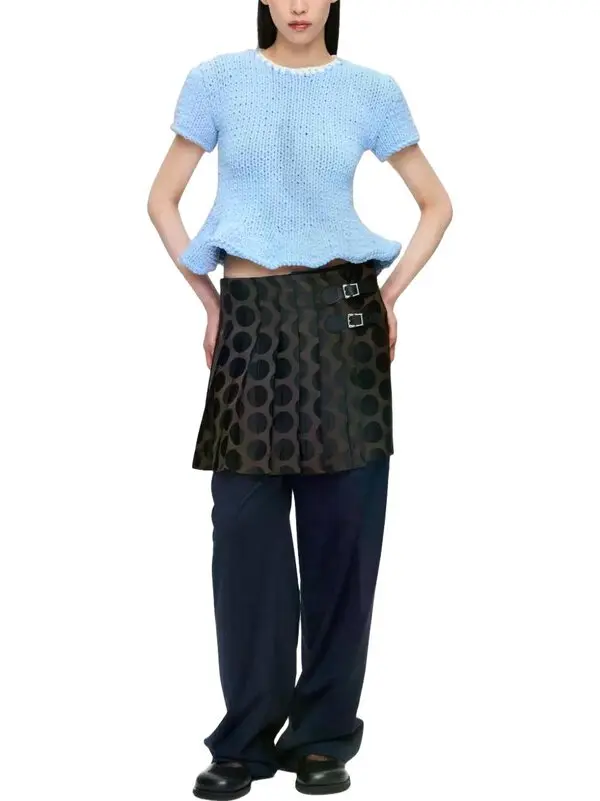 CHARLES JEFFREY Flared-hem Short-sleeve Sweater - Blue