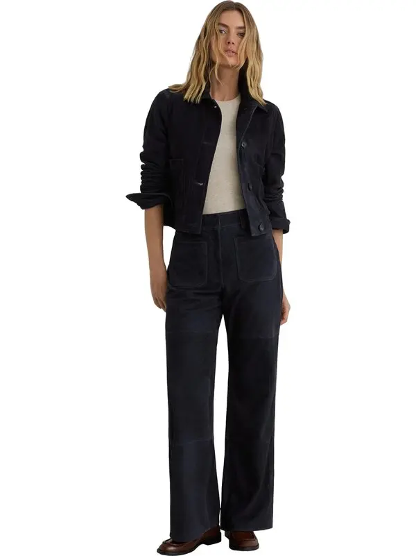 REISS Priya Suede Patch-pocket Flared Trousers - Navy