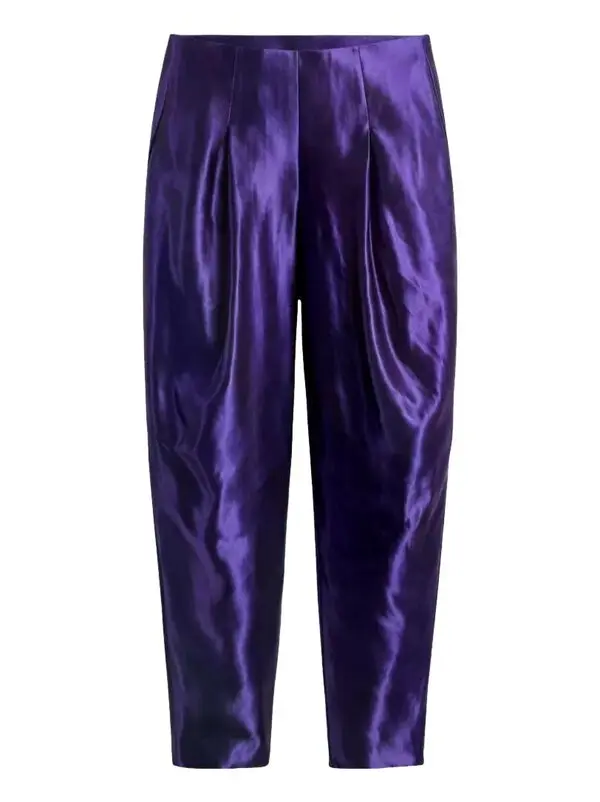 Giorgio Armani Pleated Tapered Linen Trousers - Purple