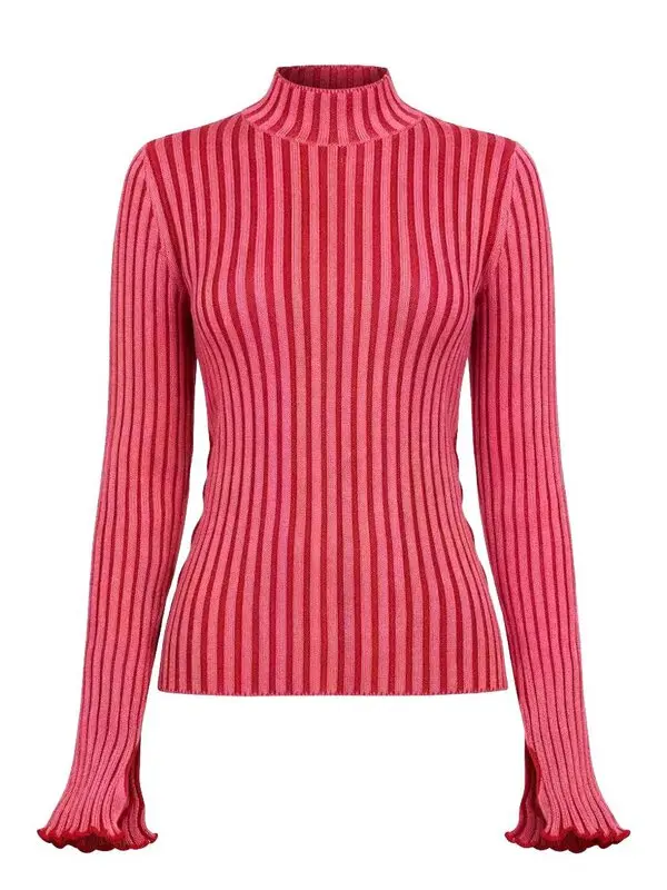 Hugo Striped Long-sleeve Ruffled Sweater - Pink