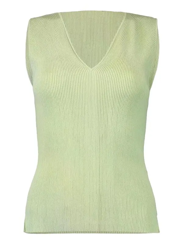 Victoria Beckham Ribbed V-neck Top - Green