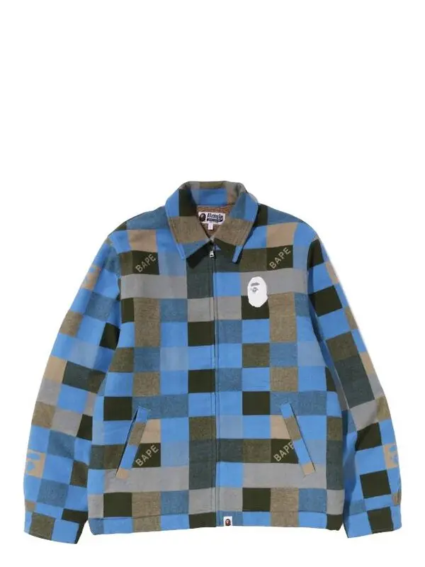 A BATHING APE Block Check Relaxed Fit Light Jacket - Beige Blue