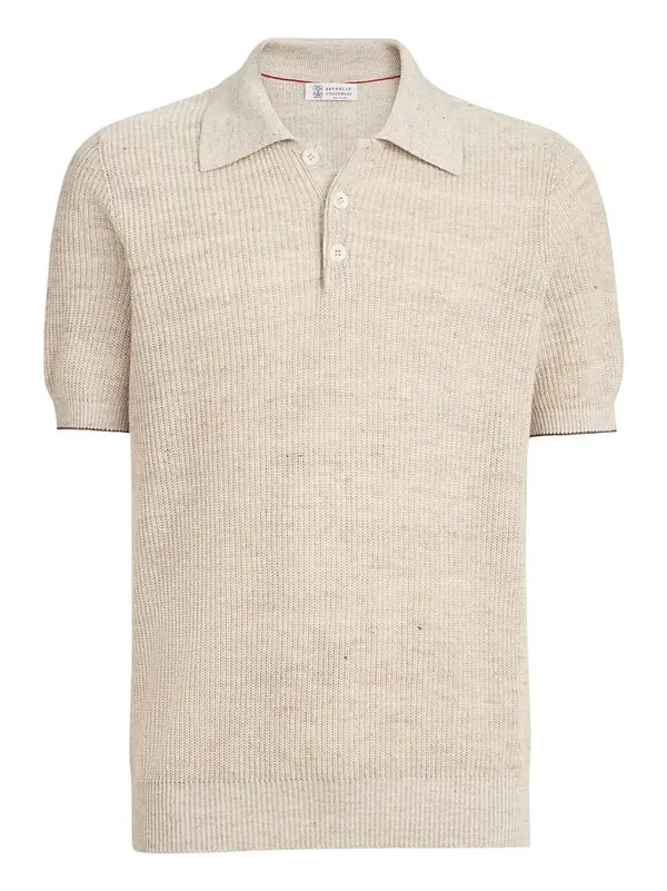 Brunello Cucinelli Linen-cotton Knitted Polo Sweater - Beige