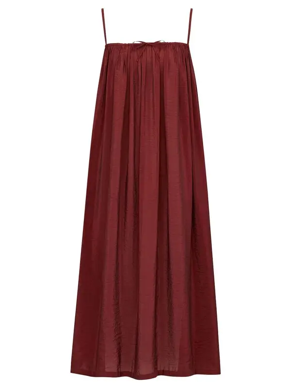 Saint Laurent Taffeta Gathered Midi Dress - Burgundy