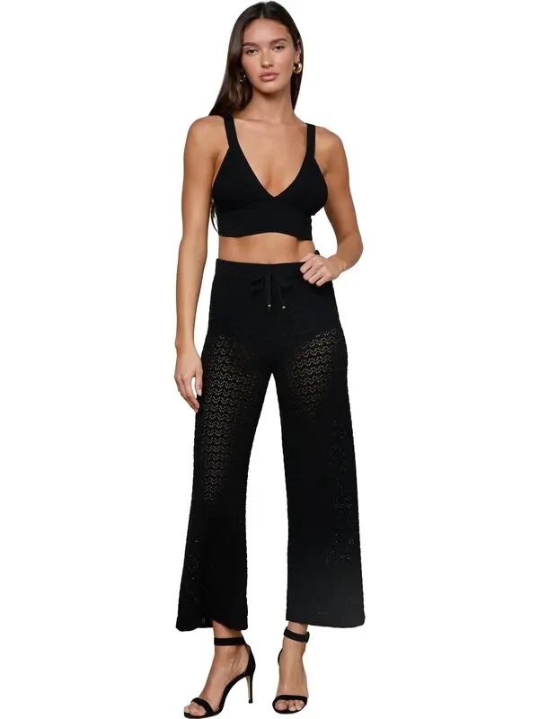 L'Agence Gaelle Pointelle Knit Pants - Black