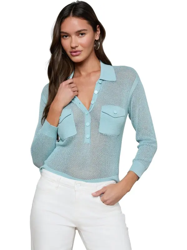 L'Agence Carine Pointelle Knit Sweater - Light Blue