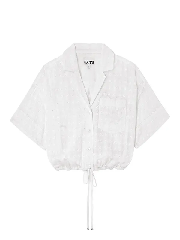 GANNI Button-front Shirt With Drawstring Hem And Logo Patch - White