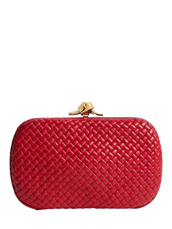 Bottega Veneta Soft Knot Intrecciato Leather Box Clutch - Cardinal/muse Brass