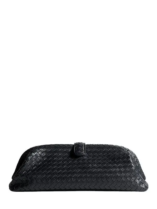 Bottega Veneta Lauren 1979 Intrecciato Leather Clutch - Midnight/muse Brass