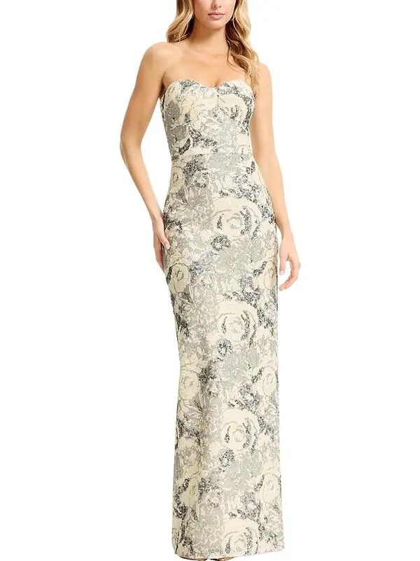 Dress The Population Vada Sequinned Gown - Off White