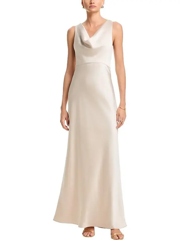 Aqua Satin Cowlneck Dress - Champagne