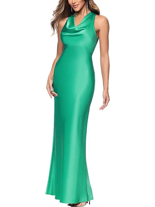 Aqua Satin Cowlneck Dress - Emerald