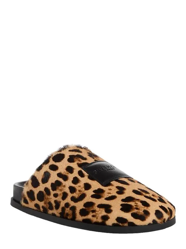 Givenchy Label Calf Hair Mule Flats - Black/beige