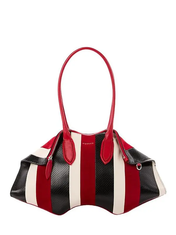 Alexander McQueen Intarsia Stripe Leather Handbag - Black/multi
