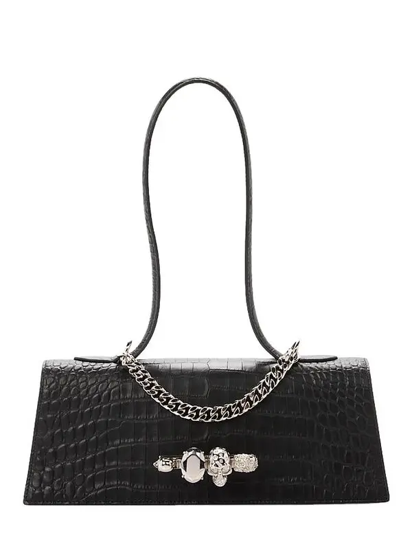 Alexander McQueen Leather Handbag With Croc Embossed Detail - Black