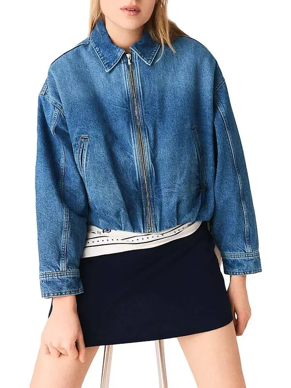 Maje Denim Bomber Jacket - Blue