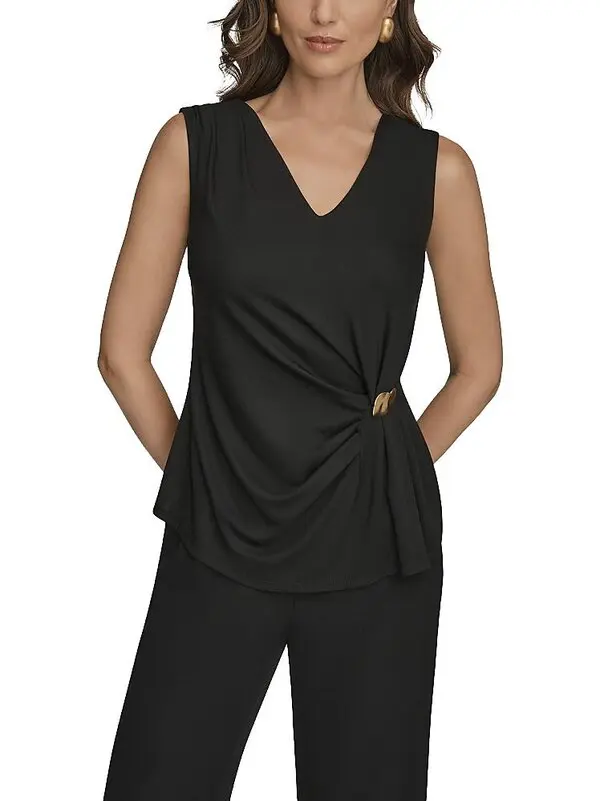 Donna Karan New York Sleeveless V-neck Top - Black