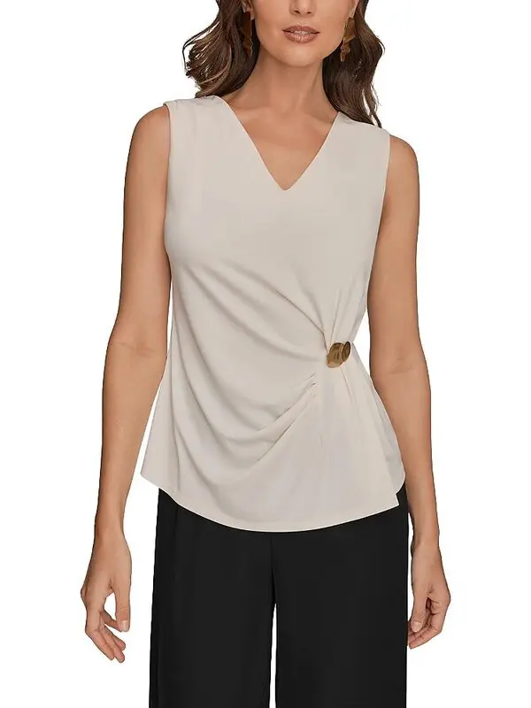 Donna Karan New York Sleeveless V-neck Top - Cream