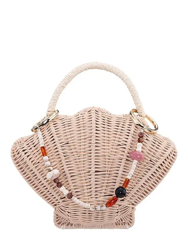 Aqua Shell Shaped Rattan Clutch - Light Natural