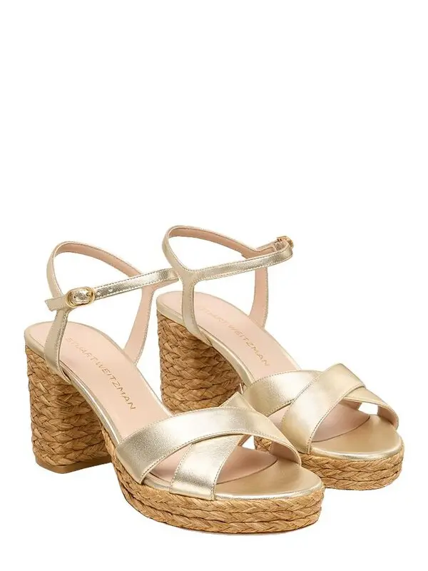STUART WEITZMAN Dayna Leather Espadrille Platform Sandals - Light Gold