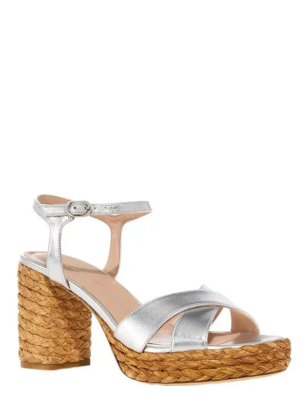 STUART WEITZMAN Dayna Leather Espadrille Platform Sandals - Silver/natural