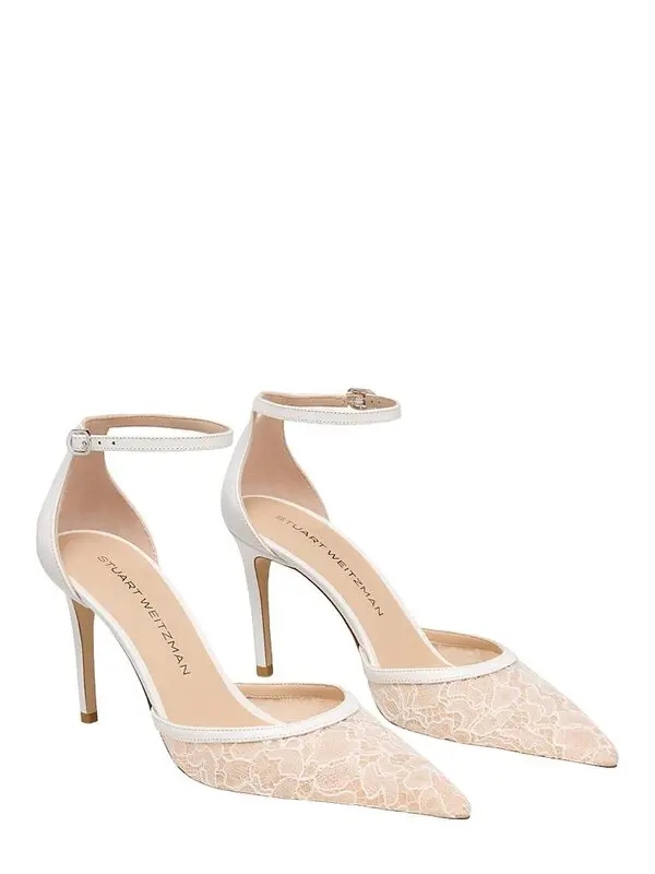 STUART WEITZMAN Power Strap 85 Lace Pumps - Blanco/beige