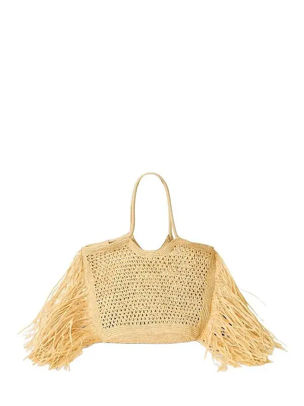BTB LOS ANGELES Large Fringed Raffia Tote Bag - Natural