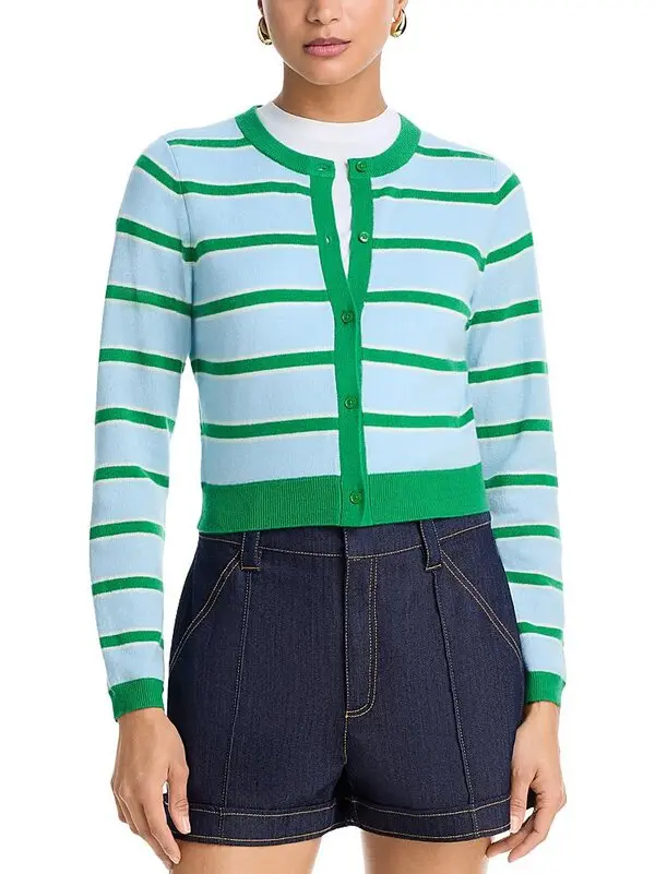 Alice + Olivia Striped Cashmere Cardigan - Glamour Stripe Blue