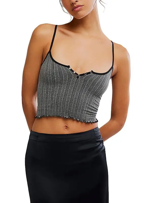 Free People Snap Into It Henley Crop Top - Black