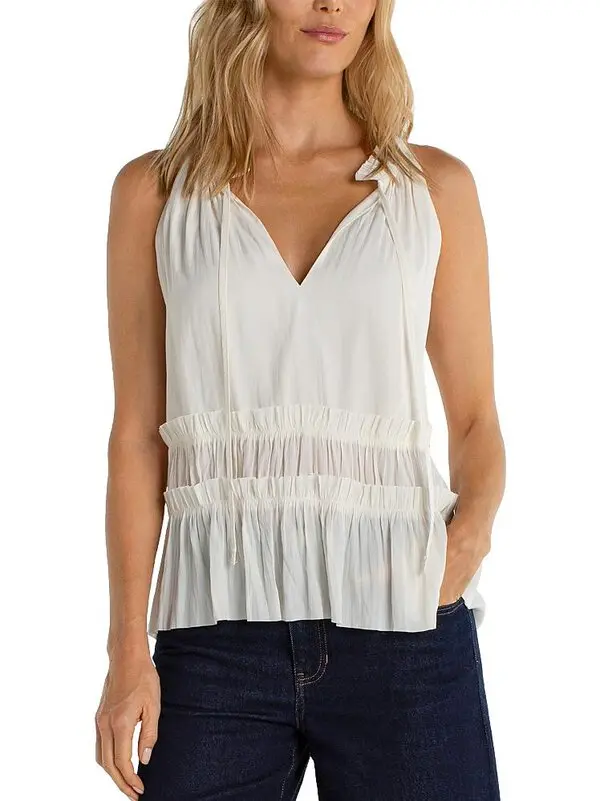 LIVERPOOL Sleeveless Ruffle Top - Whipped Cream