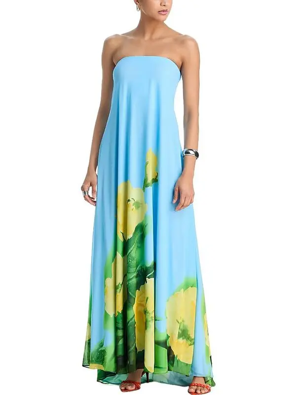 Aqua Strapless Maxi Dress - Blue/yellow