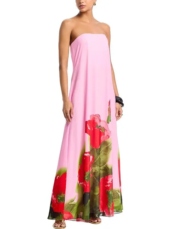 Aqua Strapless Maxi Dress - Pink/red