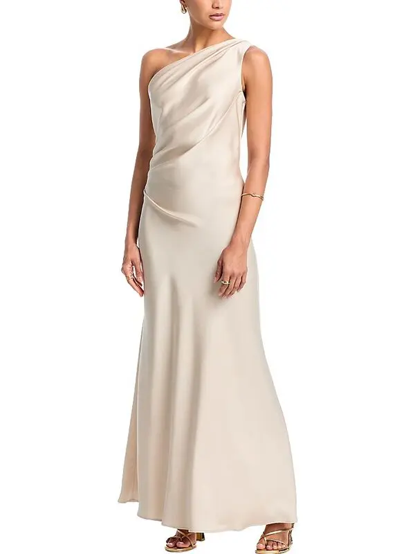 Aqua One Shoulder Charmeuse Dress - Champagne