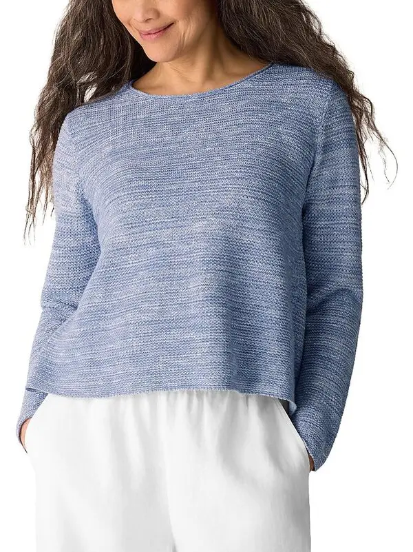 Eileen Fisher Crewneck Sweater In Linen-cotton Blend - Haze