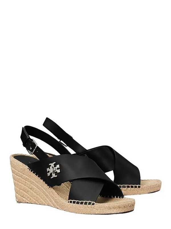 Tory Burch Turnlock Espadrille Wedge Sandals - Perfect Black