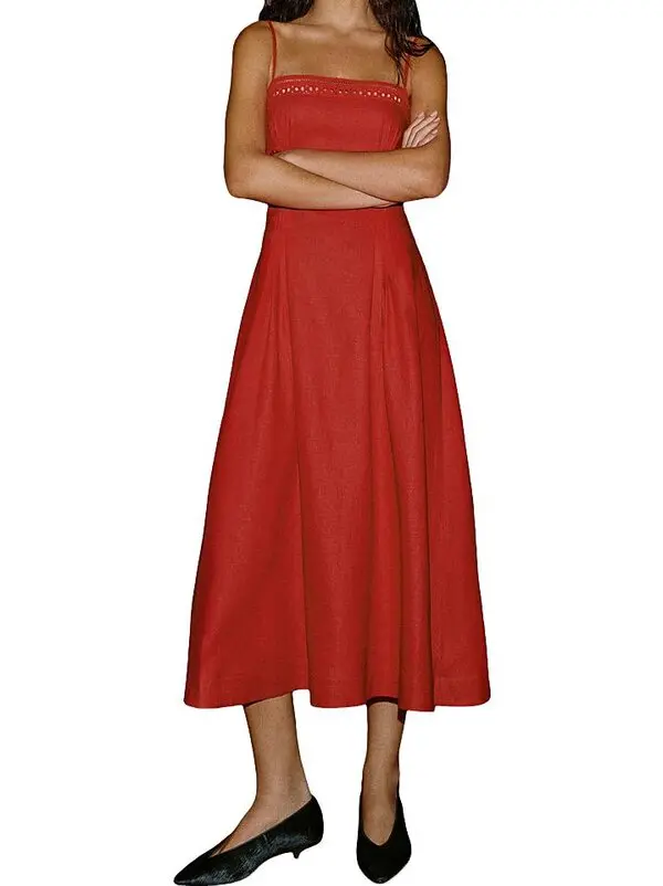 REFORMATION Pomona Linen Dress - Lipstick