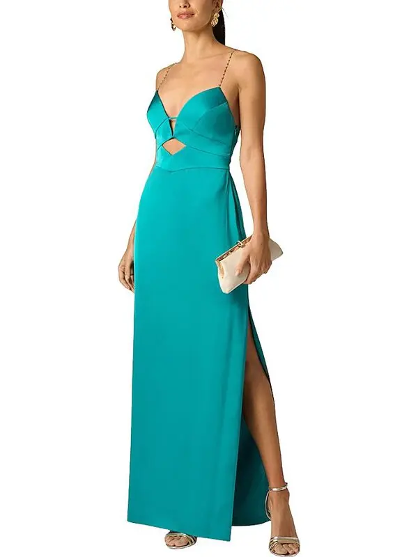 Adrianna Papell Satin Long Dress - Turquoise