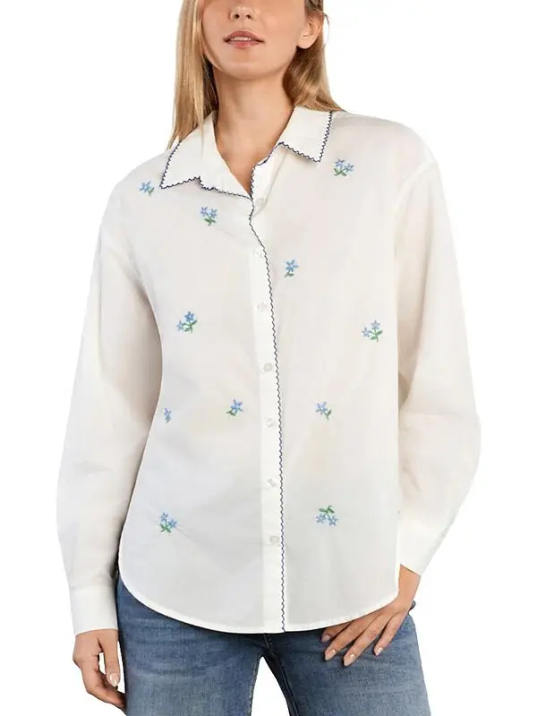 BILLY T Floral Kisses Embroidered Shirt - Bright White
