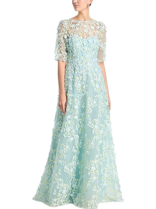 Rickie Freeman For Teri Jon Tulle 3d Petal Gown - Mint Multi